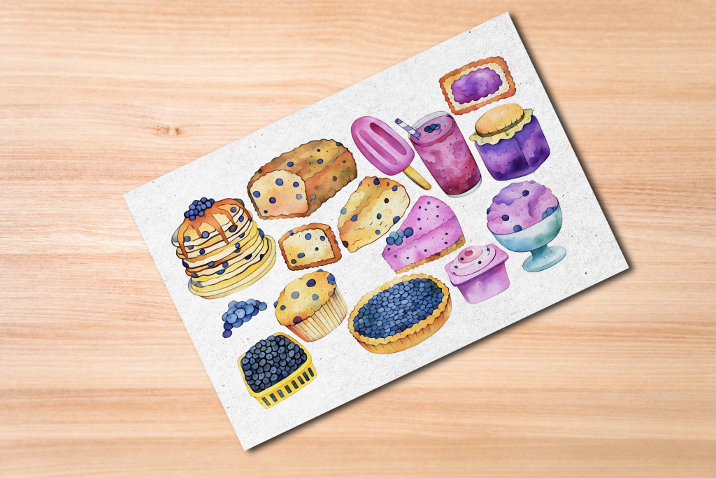 Blueberry Foods Postcard Watercolor Art - Draw My Recipes